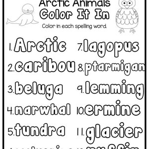Second Grade Arctic Animals Themed Words Spelling Activity ...