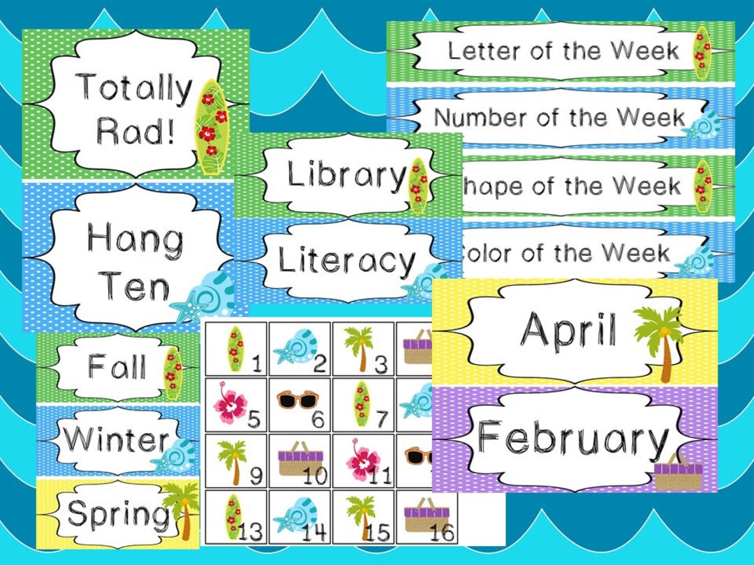 Beach Themed Printable Classroom Accessories and Decor Bulletin Board ...