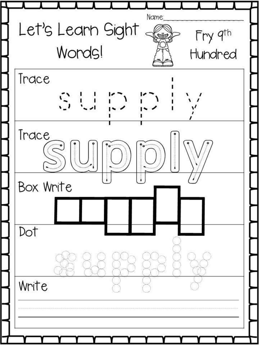 100 Printable Let's Learn Fry 9th Hundred Sight Words Worksheets. 4th ...
