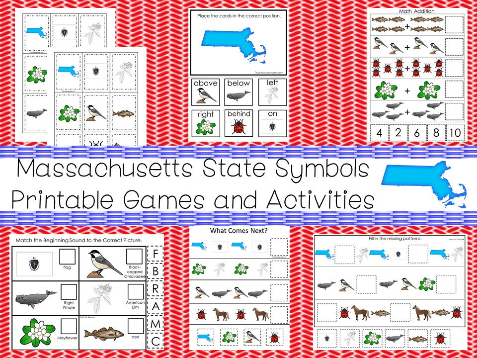 Massachusetts State Symbols Learning Games: Preschool-1st Grade (PDF ...