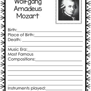 Wolfgang Amadeus Mozart Great Composer Unit. Music Appreciation. - Etsy