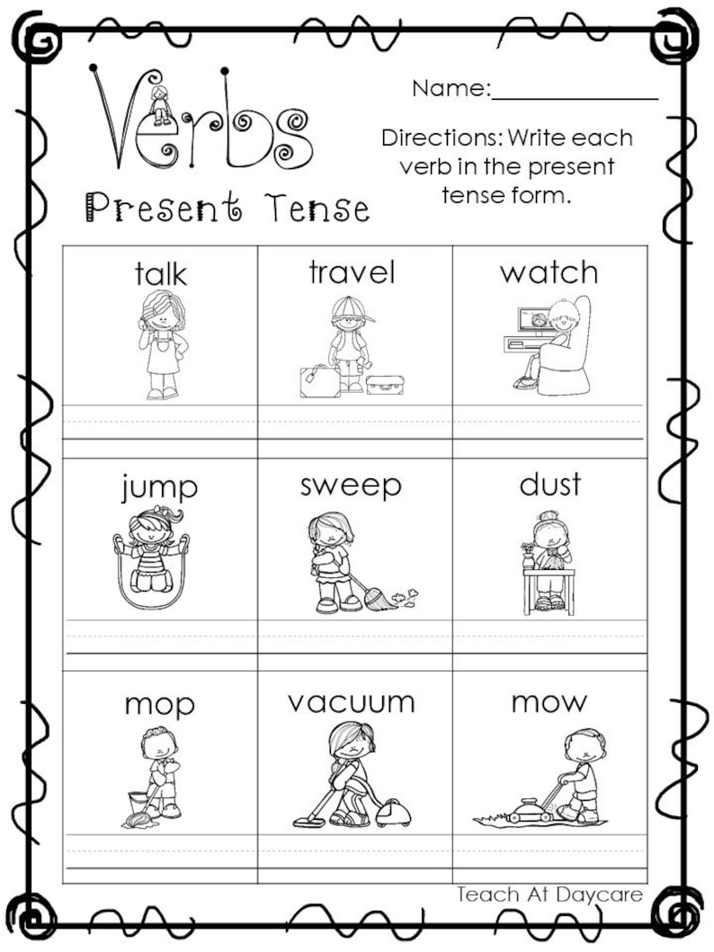 10 Printable Verbs Past and Present Tense Worksheets. 1st-2nd Grade ELA ...