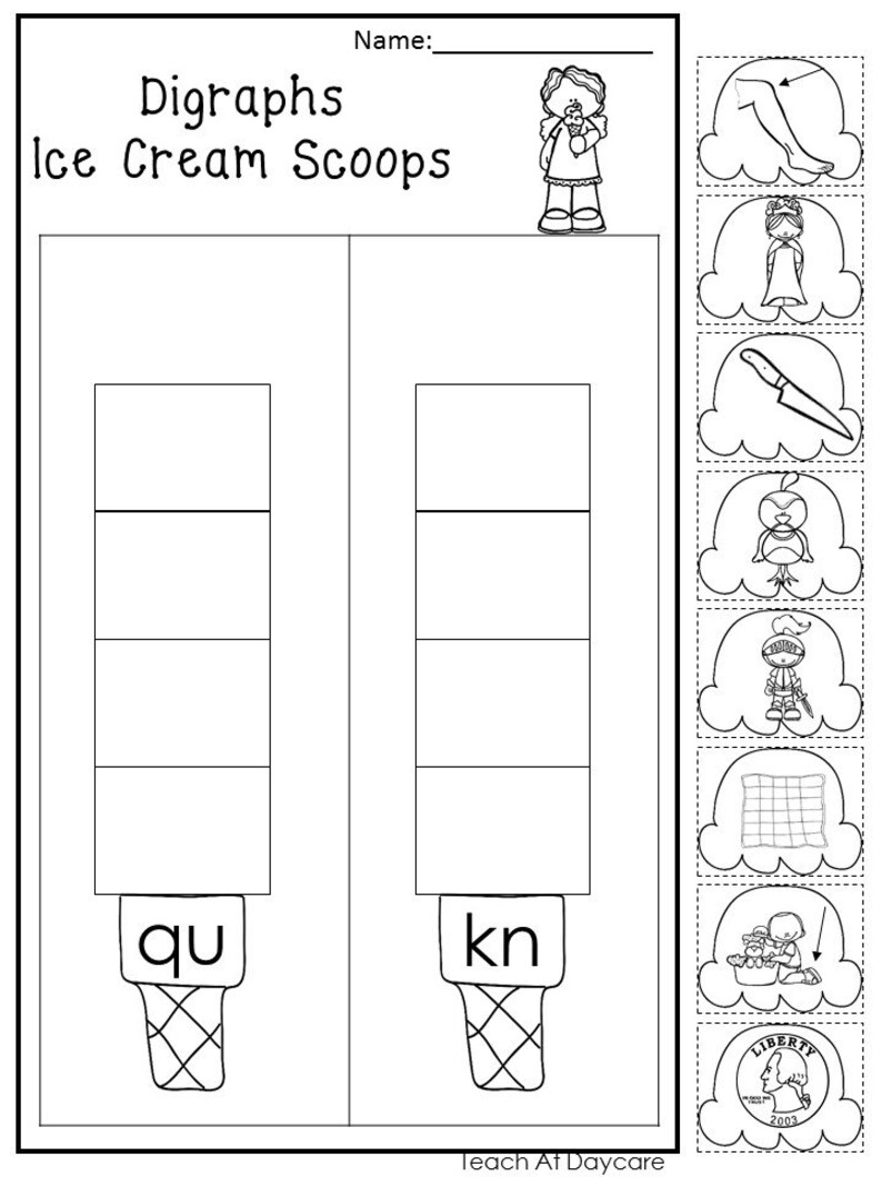 10 Printable Digraphs Ice Cream Worksheets. Kindergarten-2nd - Etsy