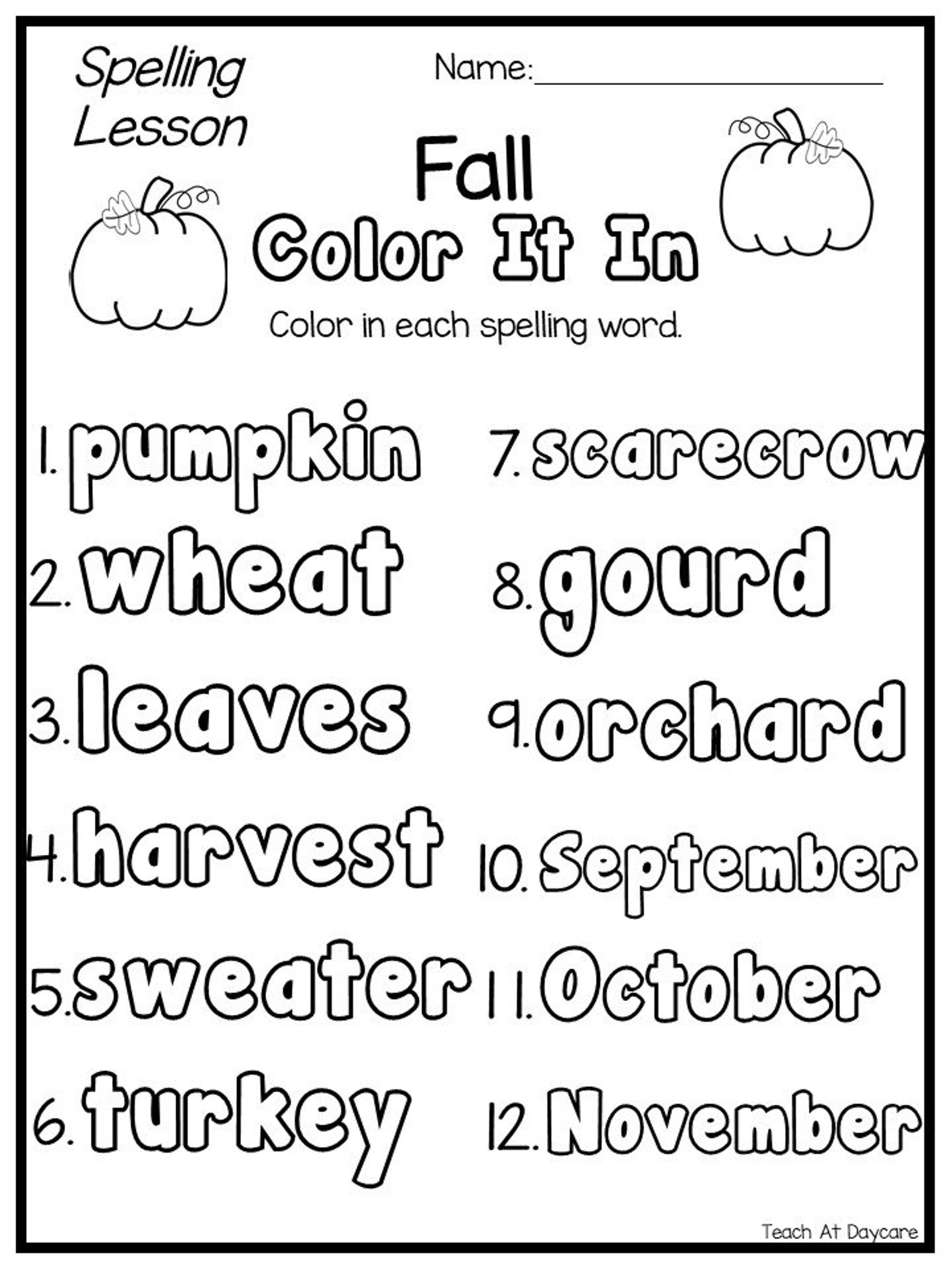 Second Grade Fall Themed Words Spelling Activity. Supplemental - Etsy