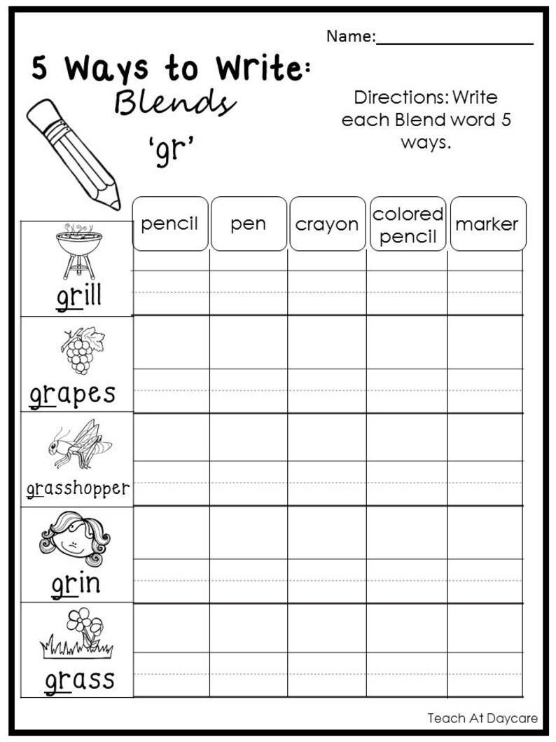 20 Printable 5 Ways to Write Blends Worksheets. Kindergarten-2nd Grade ...
