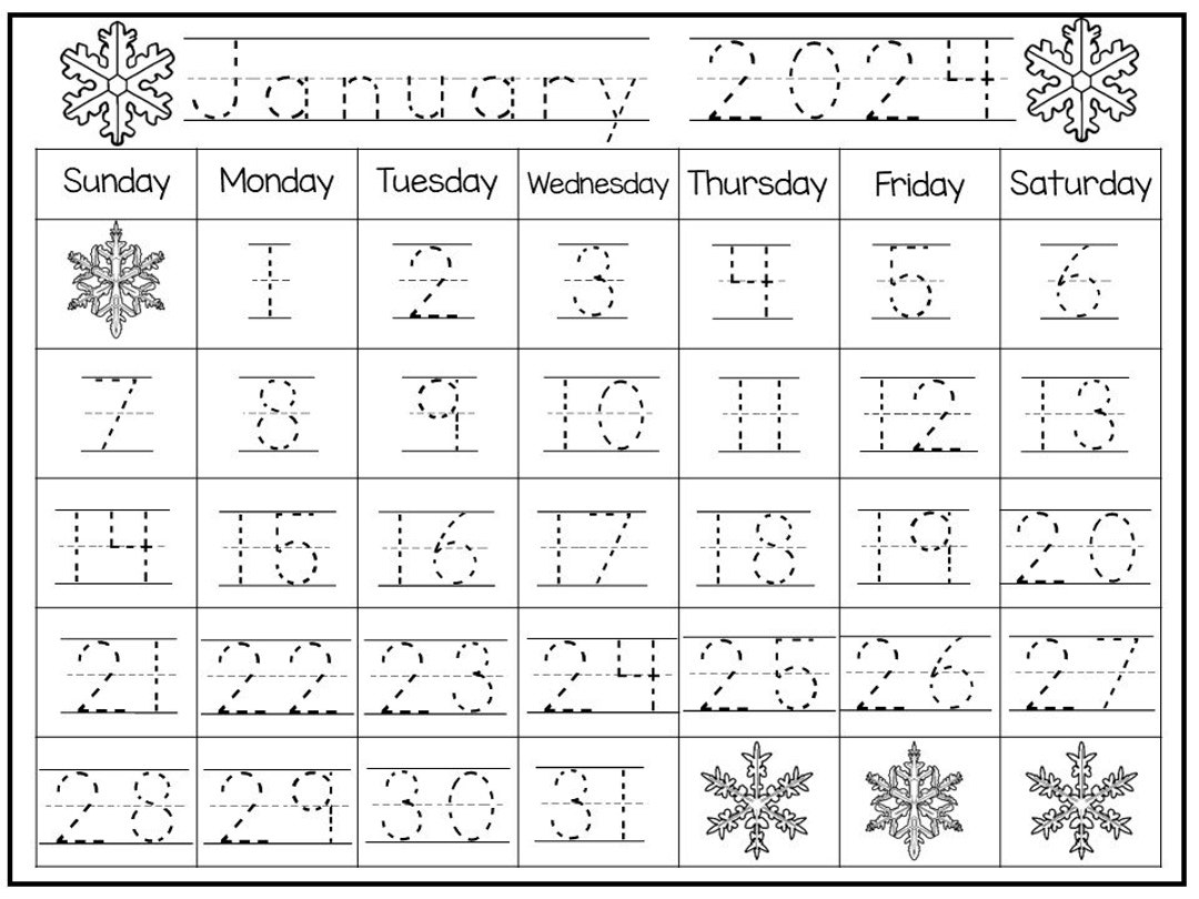 30 Tracing and Blank Themed 2024 Calendars. Preschool Handwriting and ...