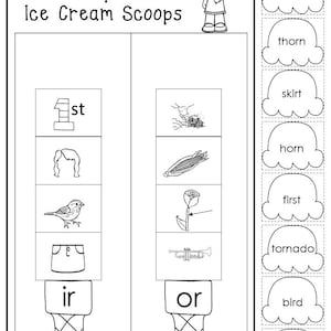 10 Printable R-controlled Vowel Words Ice Cream Worksheets ...