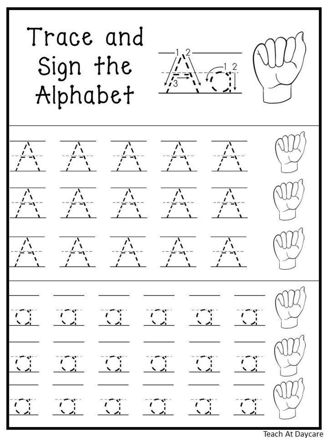 ASL Trace and Sign the Alphabet Worksheets. Preschool Phonics and ...