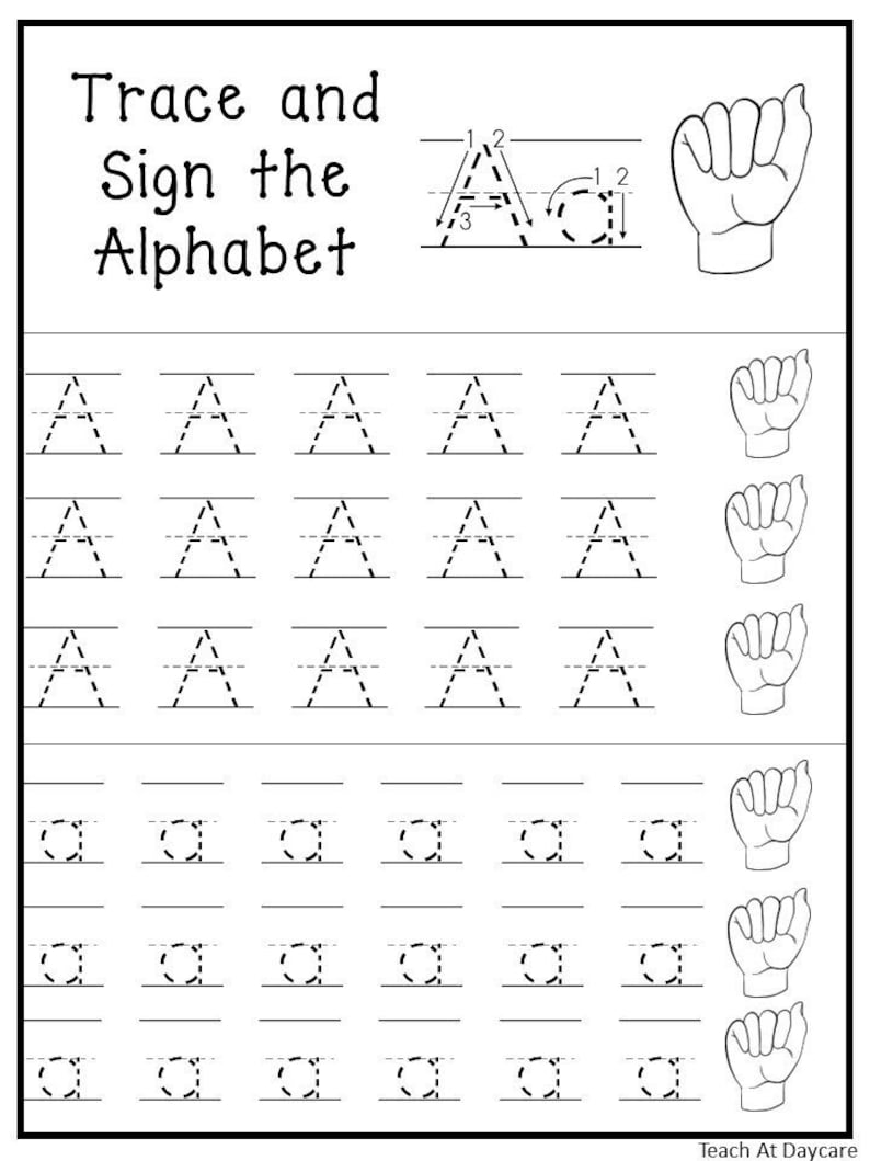ASL Trace and Sign the Alphabet Worksheets. Preschool Phonics and ...
