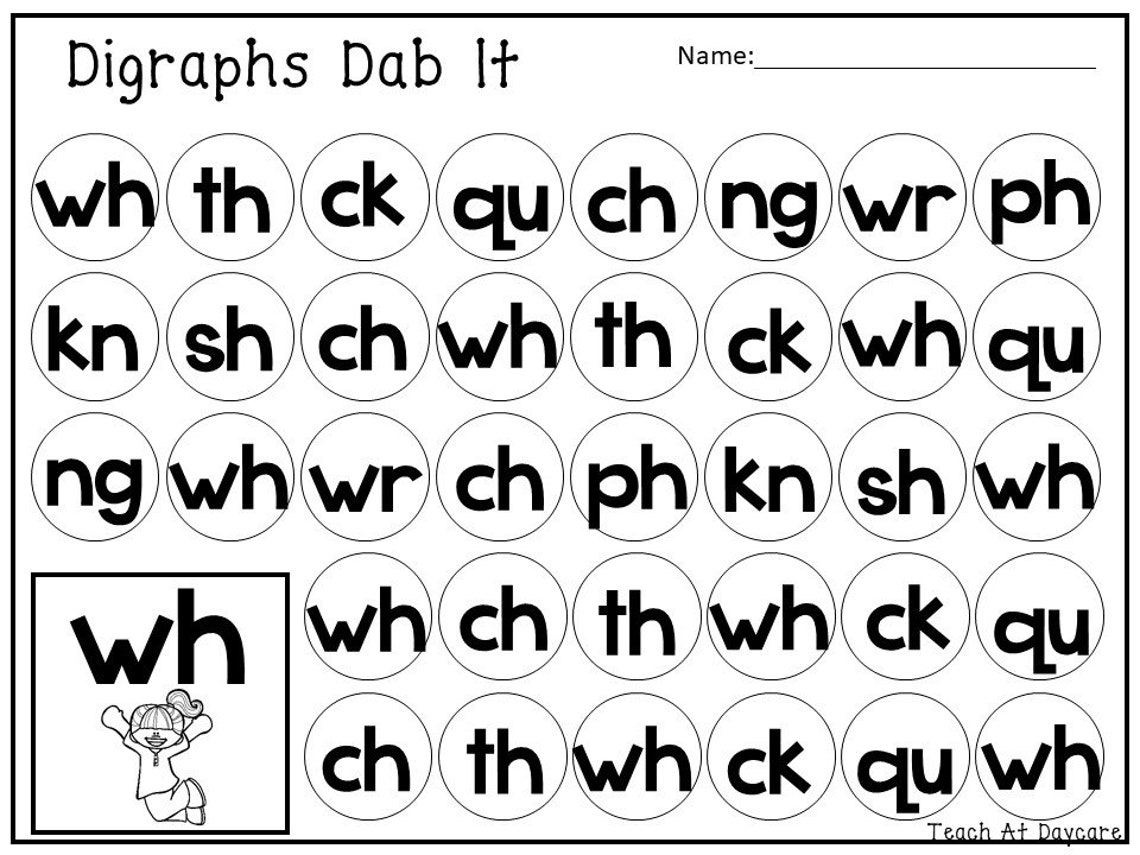 10 Printable Digraphs Dab It Worksheets. Kindergarten-2nd Grade ELA ...