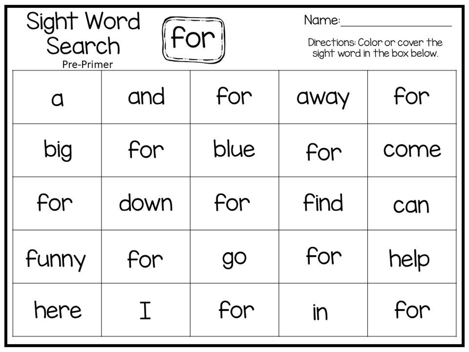 40 Printable Dolch Pre-primer Sight Word Search Worksheets. - Etsy