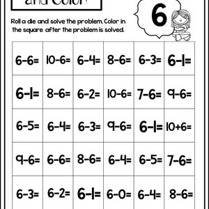 10 Printable Roll, Subtract, and Color Worksheets. Numbers 1-10 ...