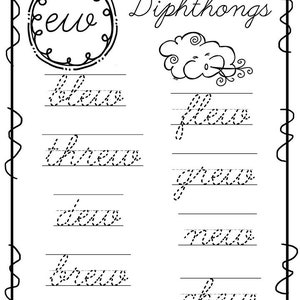 10 Printable Cursive Diphthongs Trace the Word Worksheets. Kindergarten ...