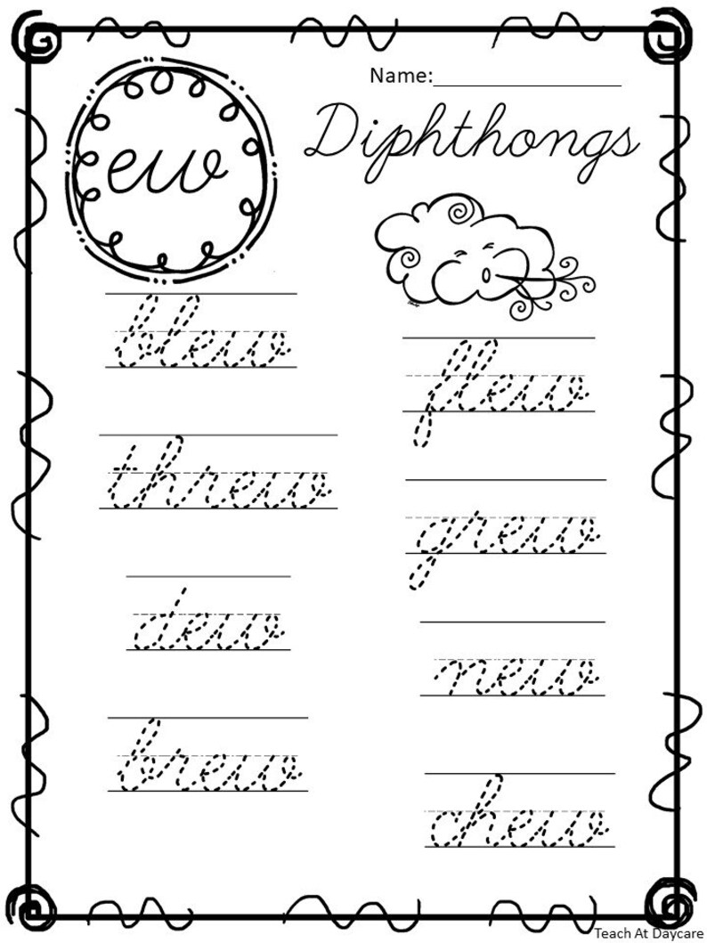 10 Printable Cursive Diphthongs Trace the Word Worksheets. | Etsy