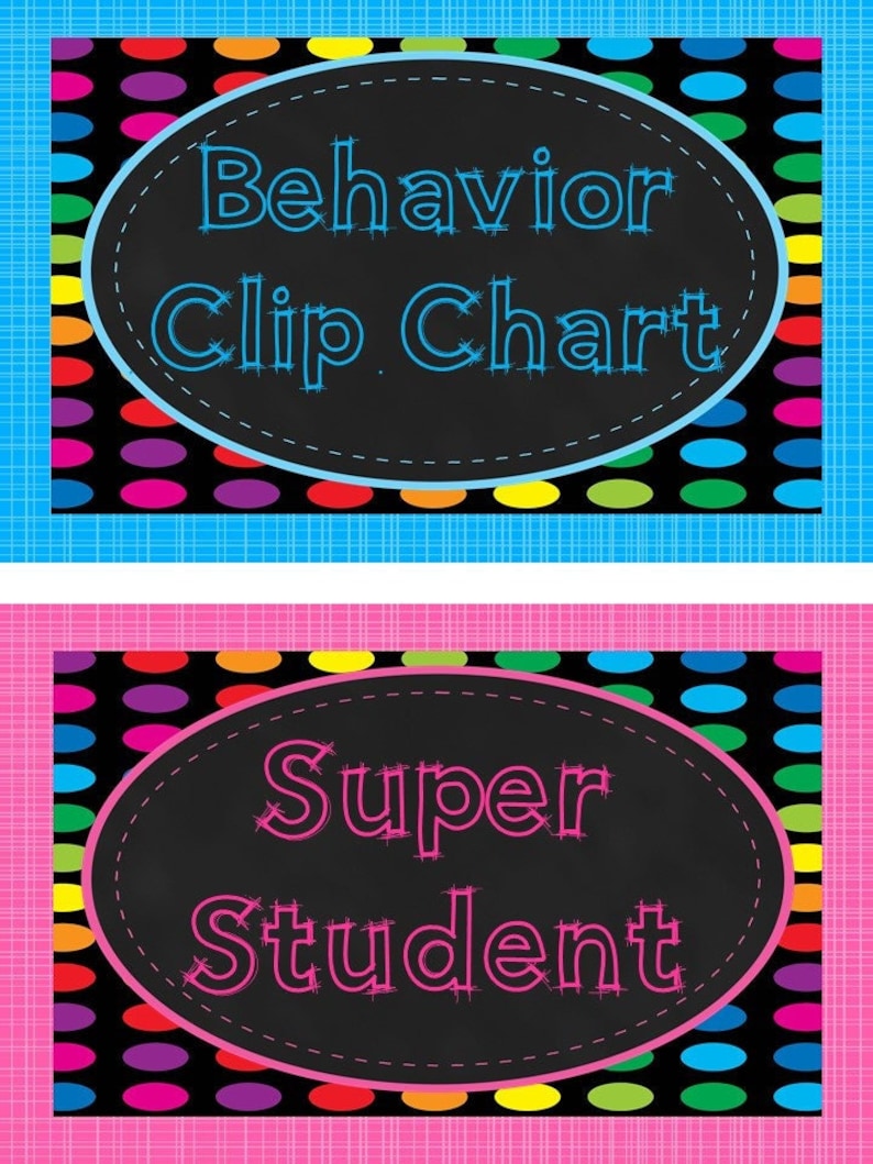 8 Printable Bright Colors Polka Dots Chalkboard Preschool Behavior Clip ...