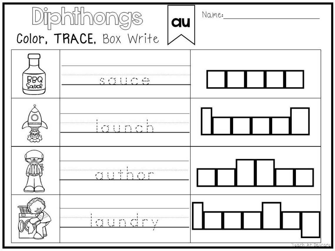 20 Printable Diphthongs Color Trace Write Box Write - Etsy
