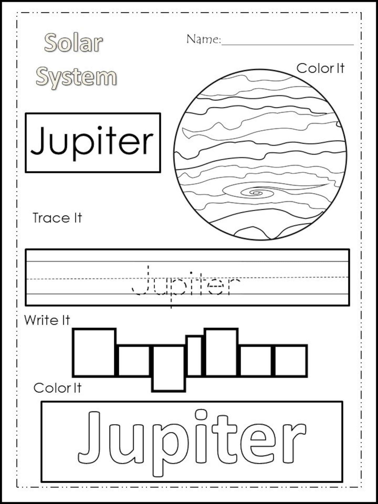 16 Solar System Planets Color Read Trace Write Worksheets. - Etsy