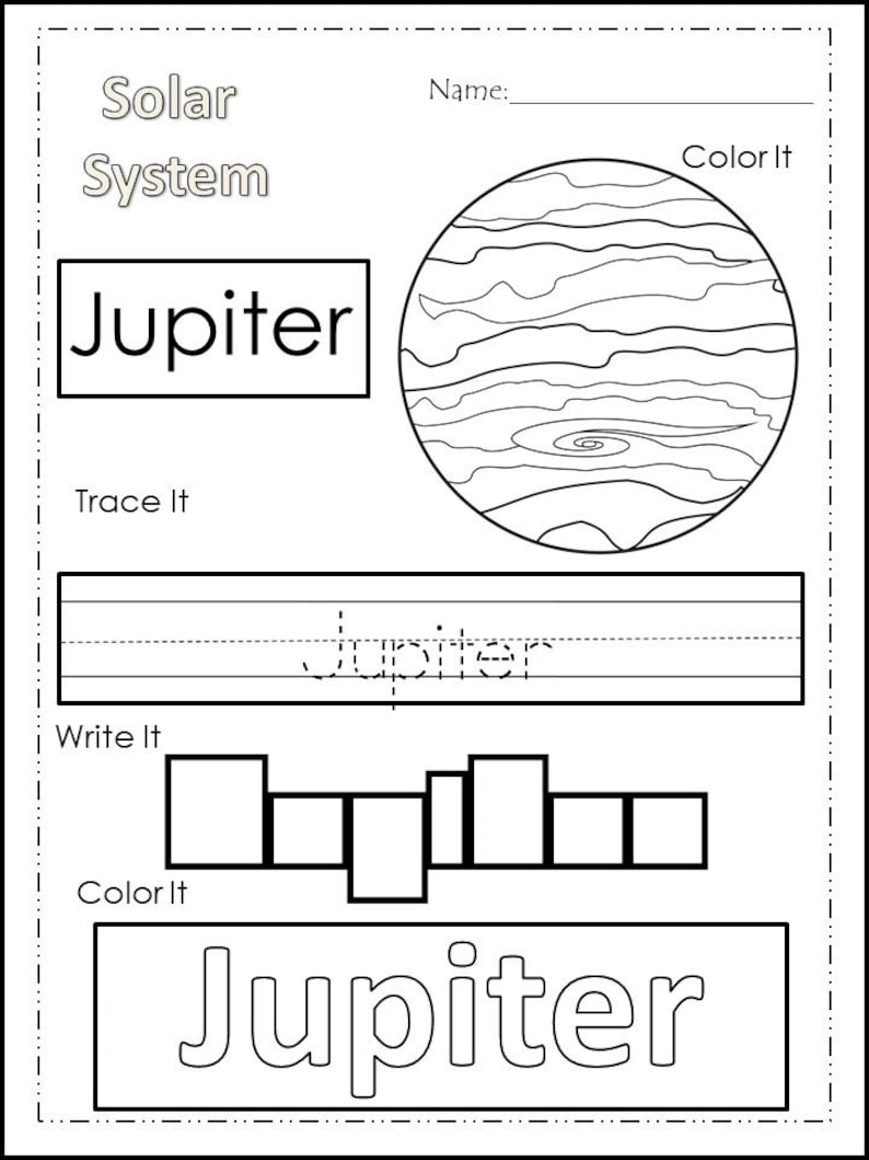 16 Solar System Planets Color Read Trace Write Worksheets. Preschool ...