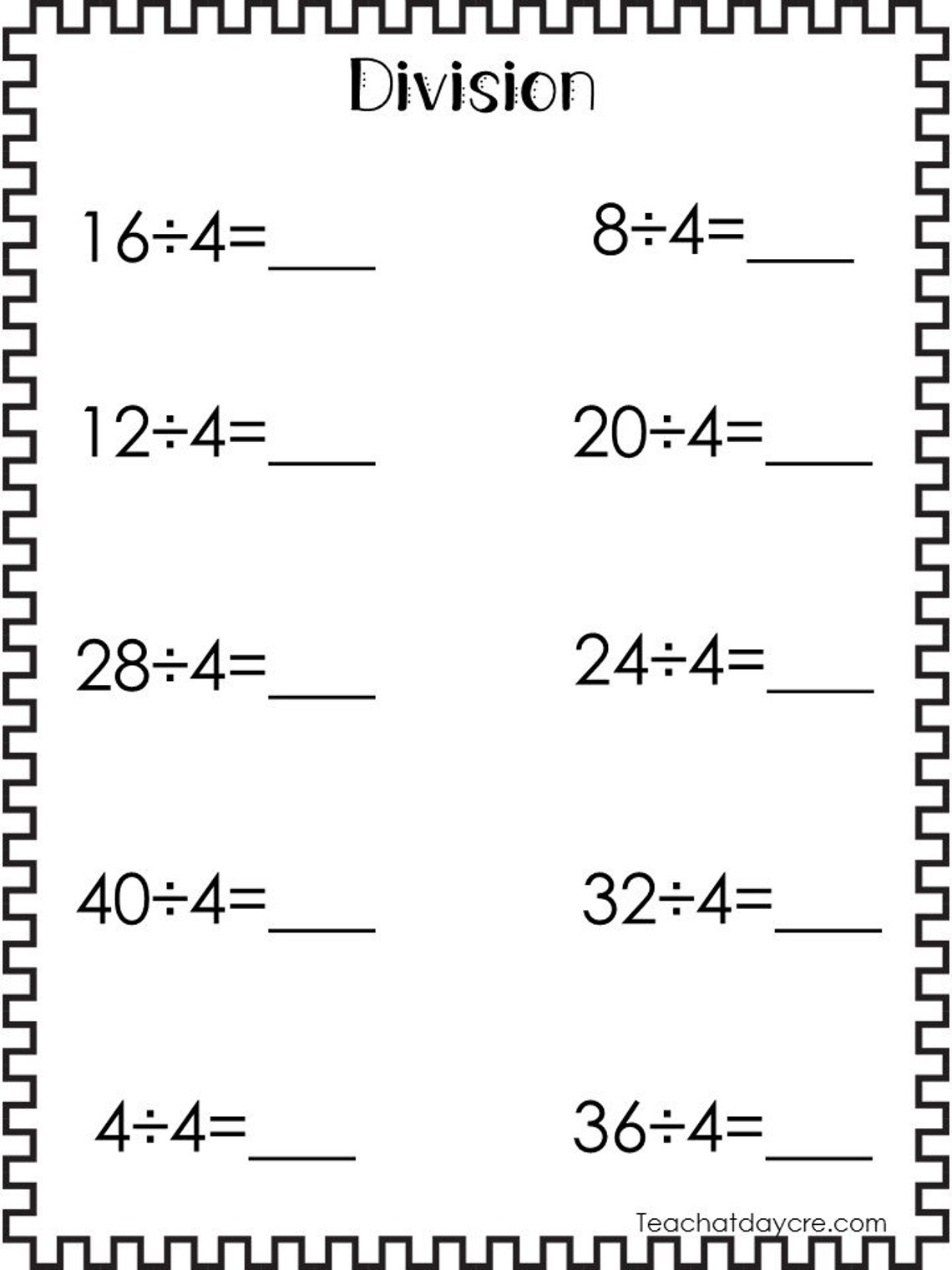10 Printable Division Worksheets. Numbers 1-10. 3rd-5th Grade Math. - Etsy