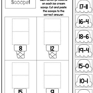 10 Printable Subtracting Scoops Worksheets. Numbers 1-10. Preschool-1st ...
