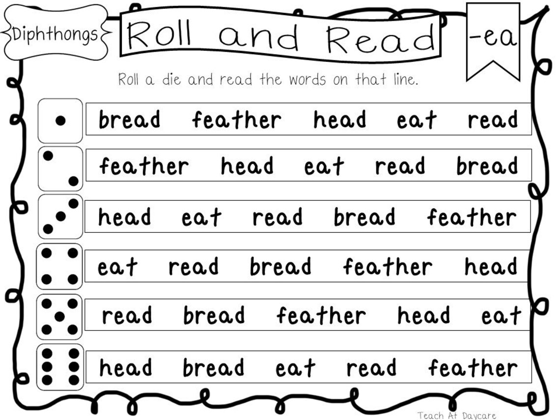 10 Printable Diphthongs Roll and Read the Word Worksheets. Kindergarten ...