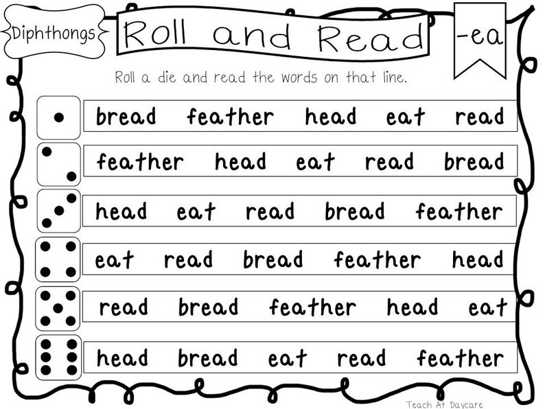 10 Printable Diphthongs Roll and Read the Word Worksheets. Kindergarten ...