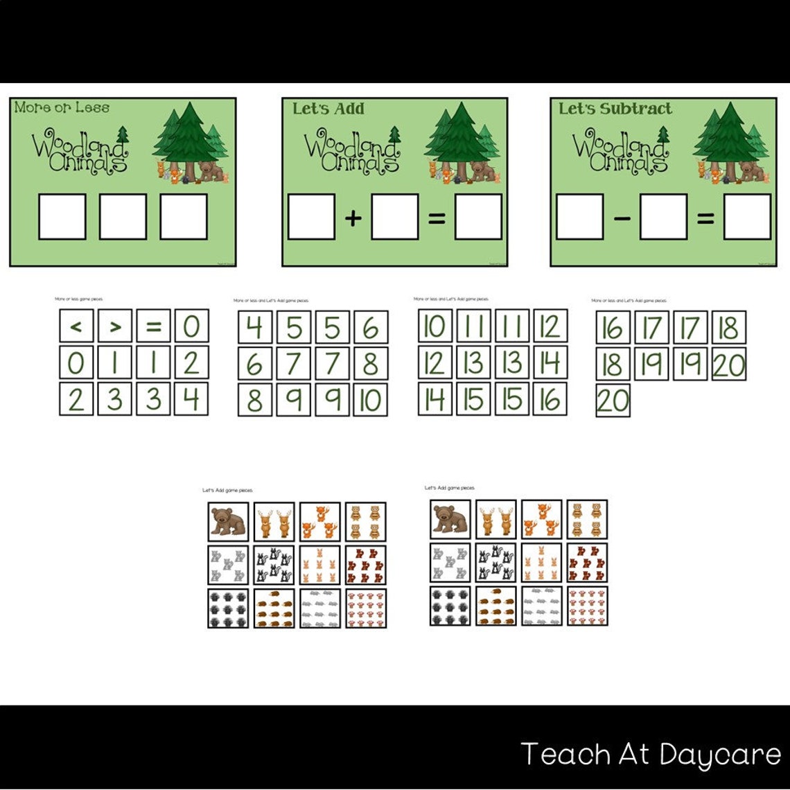 10 Printable Woodland Animals Themed Kindergarten Math Center Games and ...