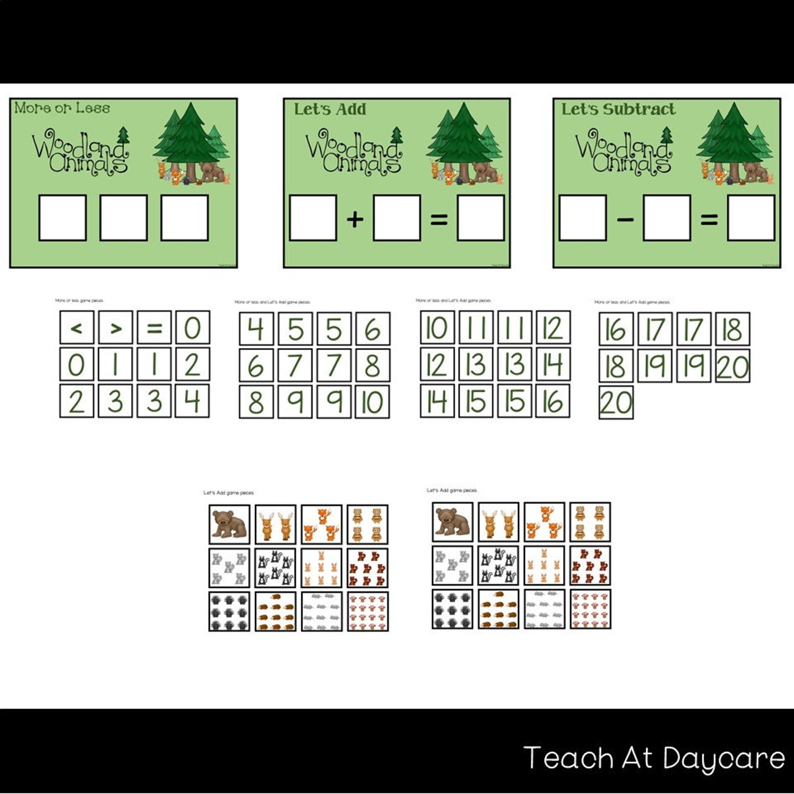 10 Printable Woodland Animals Themed Kindergarten Math Center Games and ...