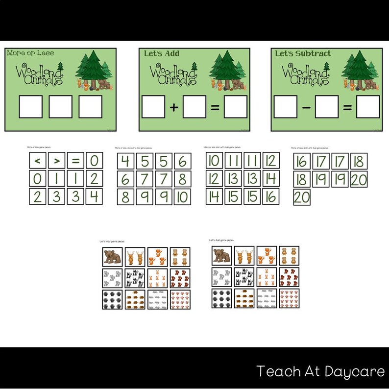 10 Printable Woodland Animals Themed Kindergarten Math Center Games and ...
