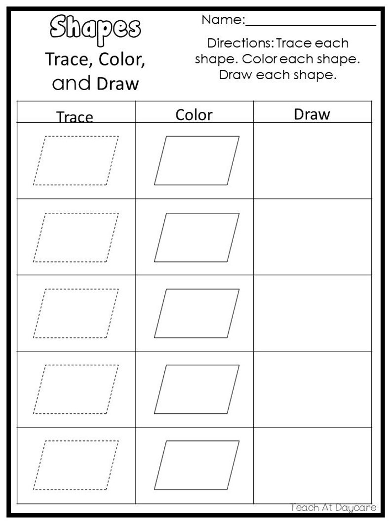 14 Printable 2-D Shapes Trace Color and Draw Worksheets. | Etsy