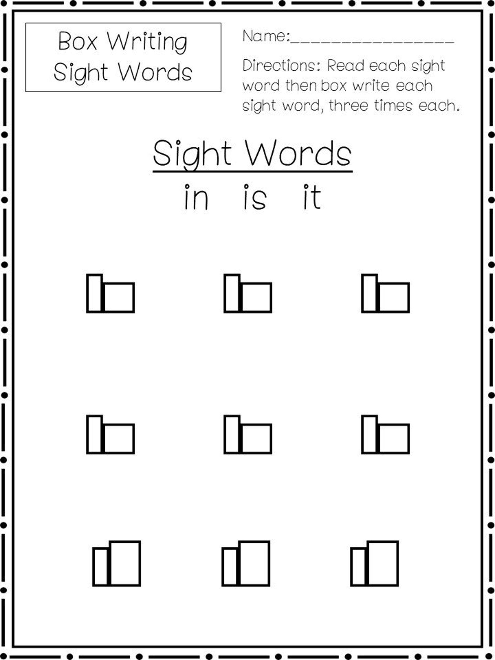 40 Printable Dolch Pre-primer Box Writing Worksheets. - Etsy Canada