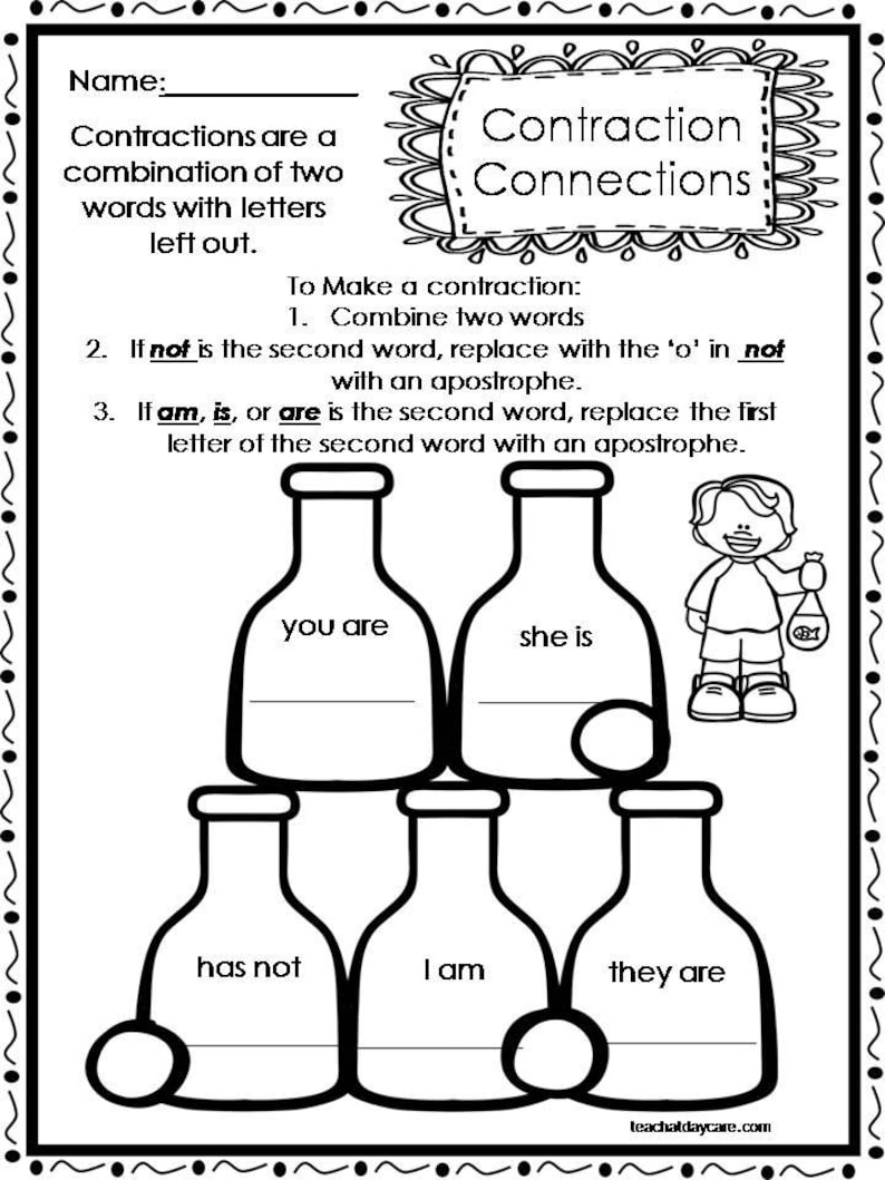10 Printable Contractions Worksheets. 1st-2nd Grade ELA | Etsy