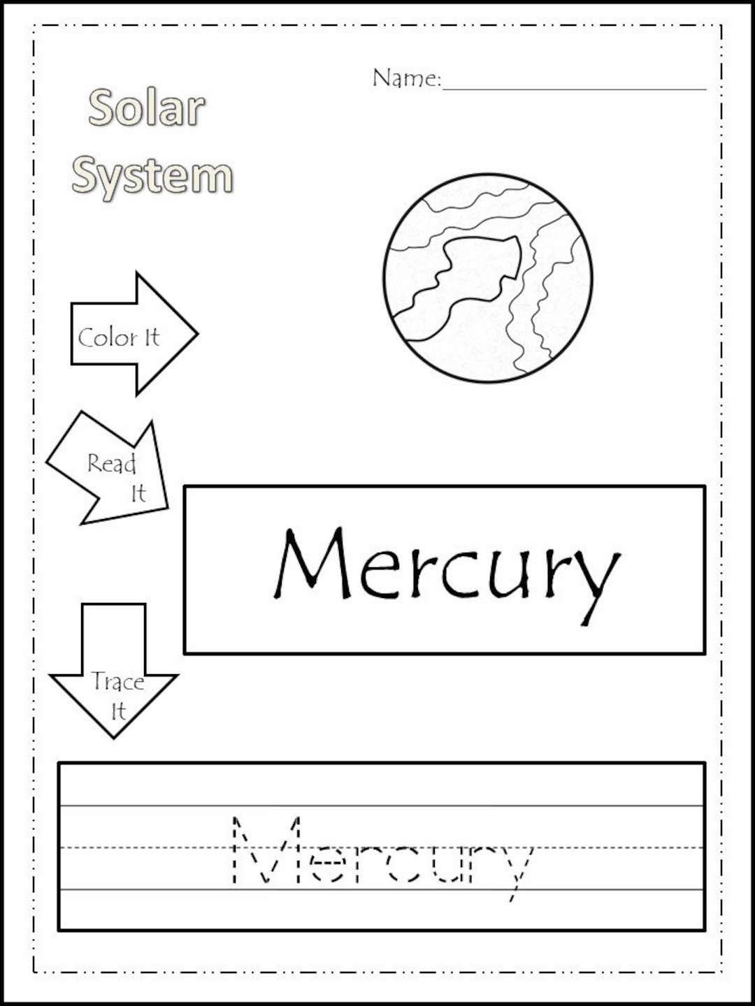 16 Solar System Planets Color Read Trace Write Worksheets. Preschool ...
