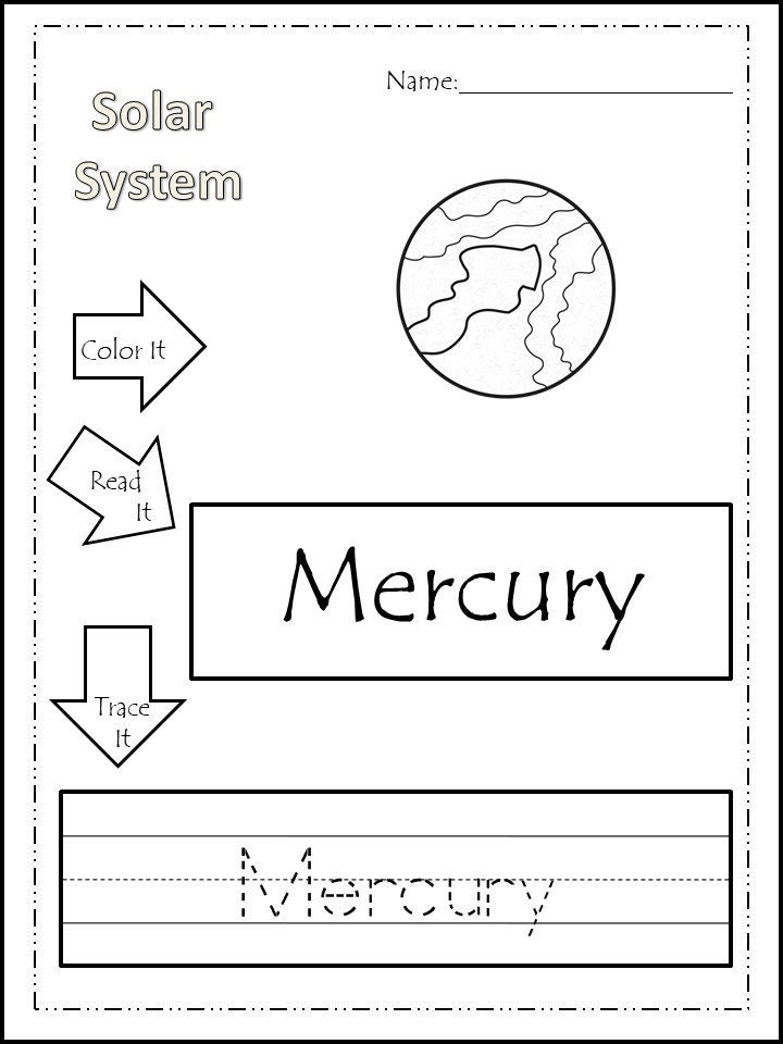 16 Solar System Planets Color Read Trace Write Worksheets. | Etsy Canada