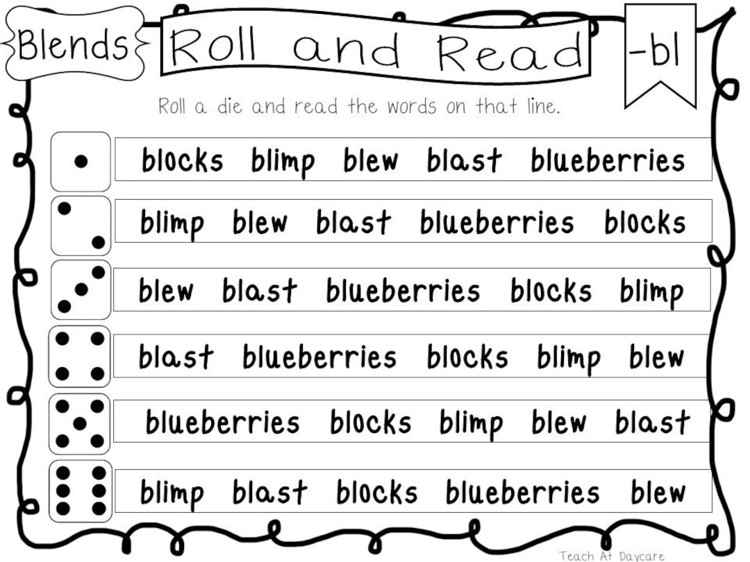 20 Printable Blends Roll and Read Worksheets. Kindergarten-2nd Grade ...