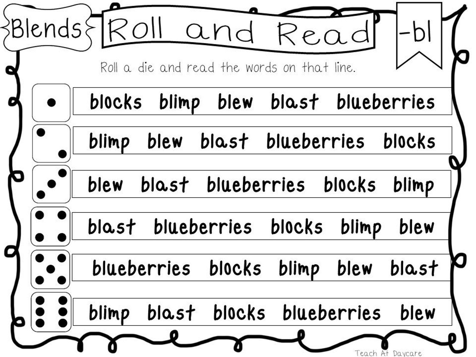 20 Printable Blends Roll and Read Worksheets. Kindergarten-2nd | Etsy