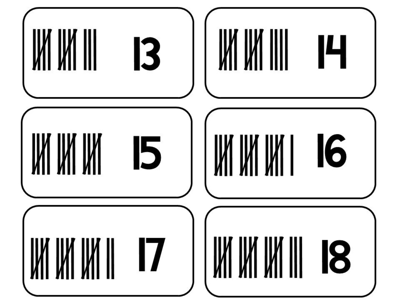20 Printable Tally Marks Flashcards. Preschool-3rd Grade Mental Math ...