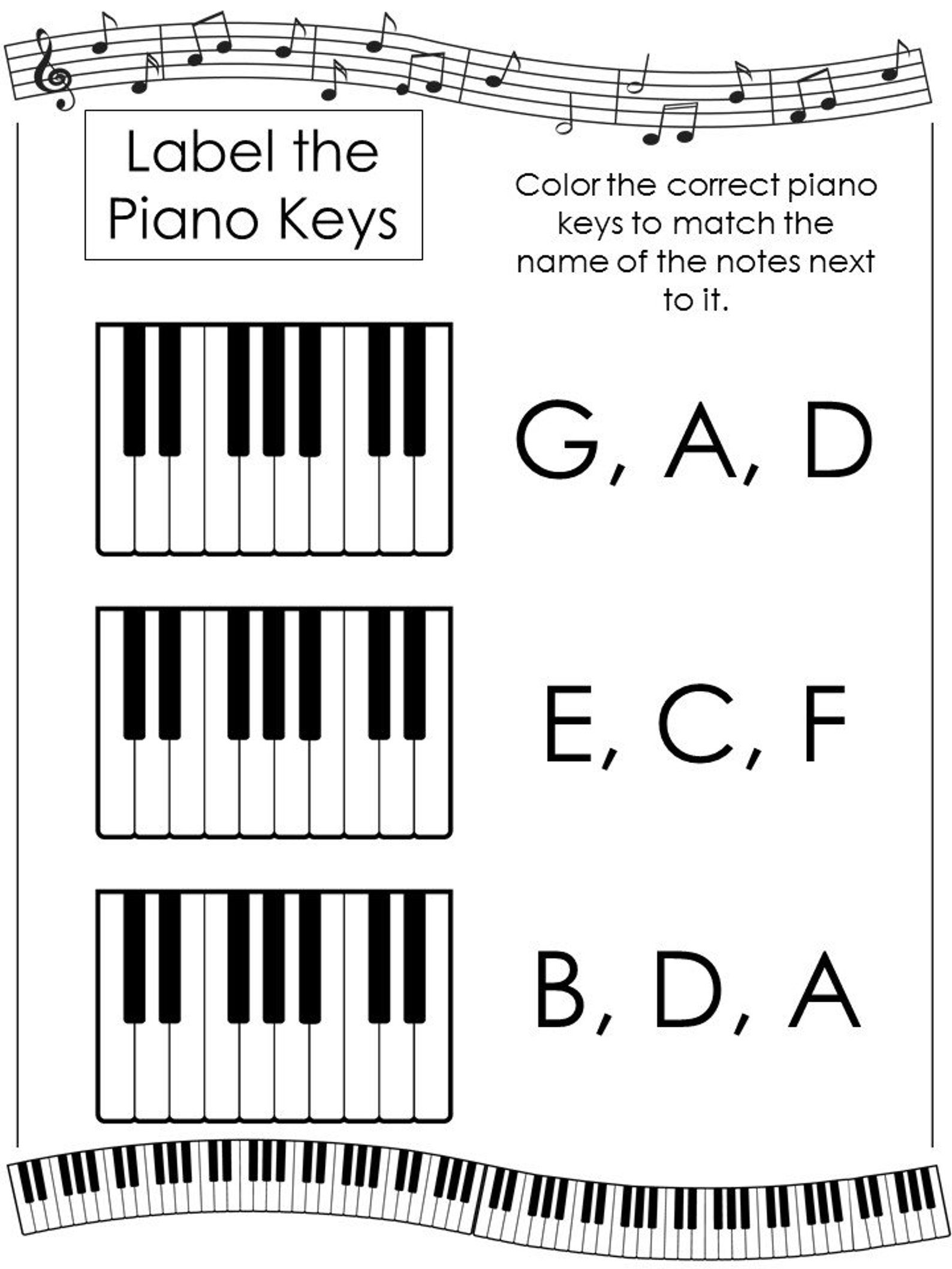 10 Color the Keys Worksheets. Beginning Music. Preschool-2nd - Etsy