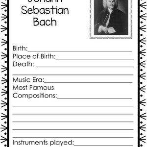 Johann Sebastian Bach Great Composer Unit. Music Appreciation. - Etsy