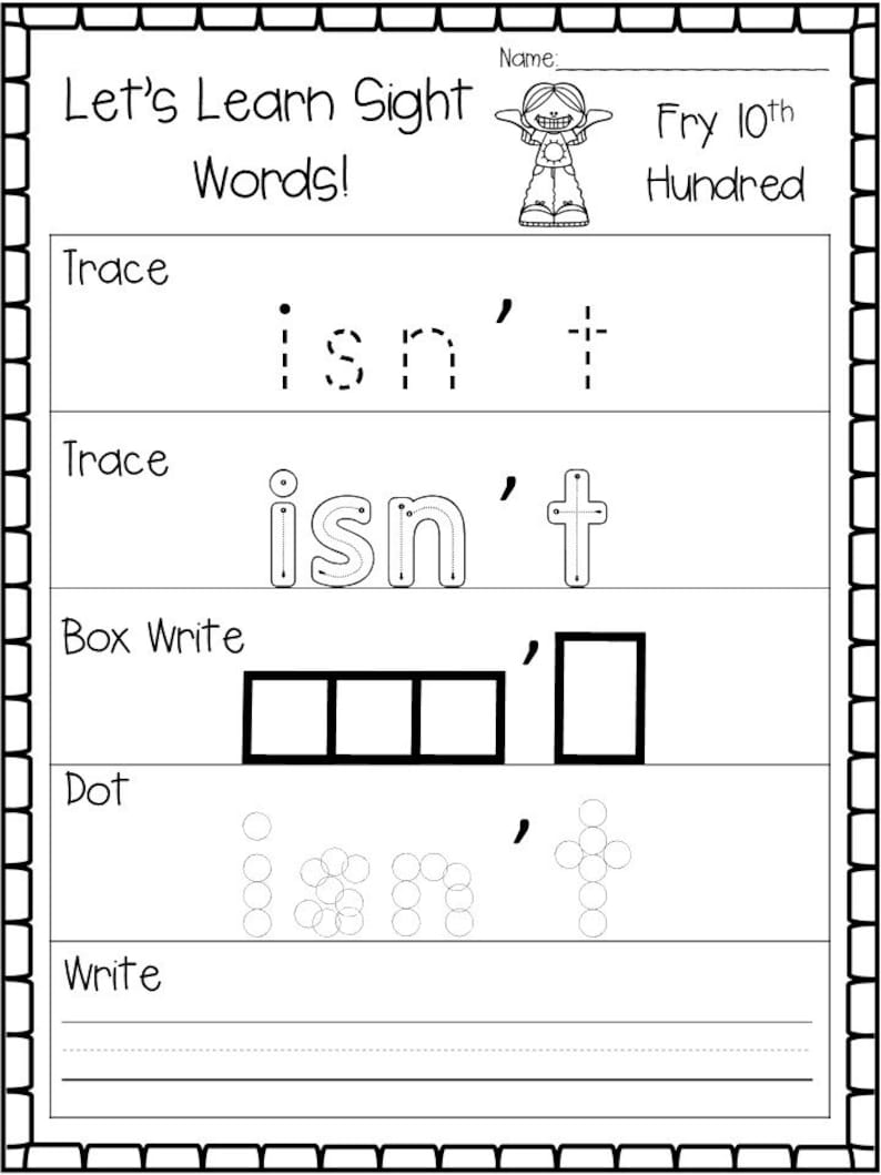 100 Printable Let's Learn Fry 10th Hundred Sight Words Worksheets. 4th ...