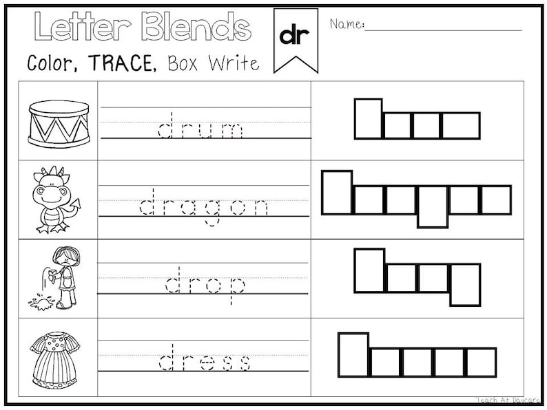 40 Printable Blends Color, Trace, and Box Write Worksheets ...
