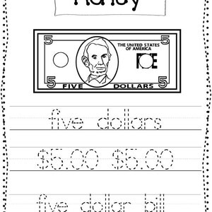 10 Printable Money Tracing Worksheets. Kdg.-2nd Grade Math. - Etsy