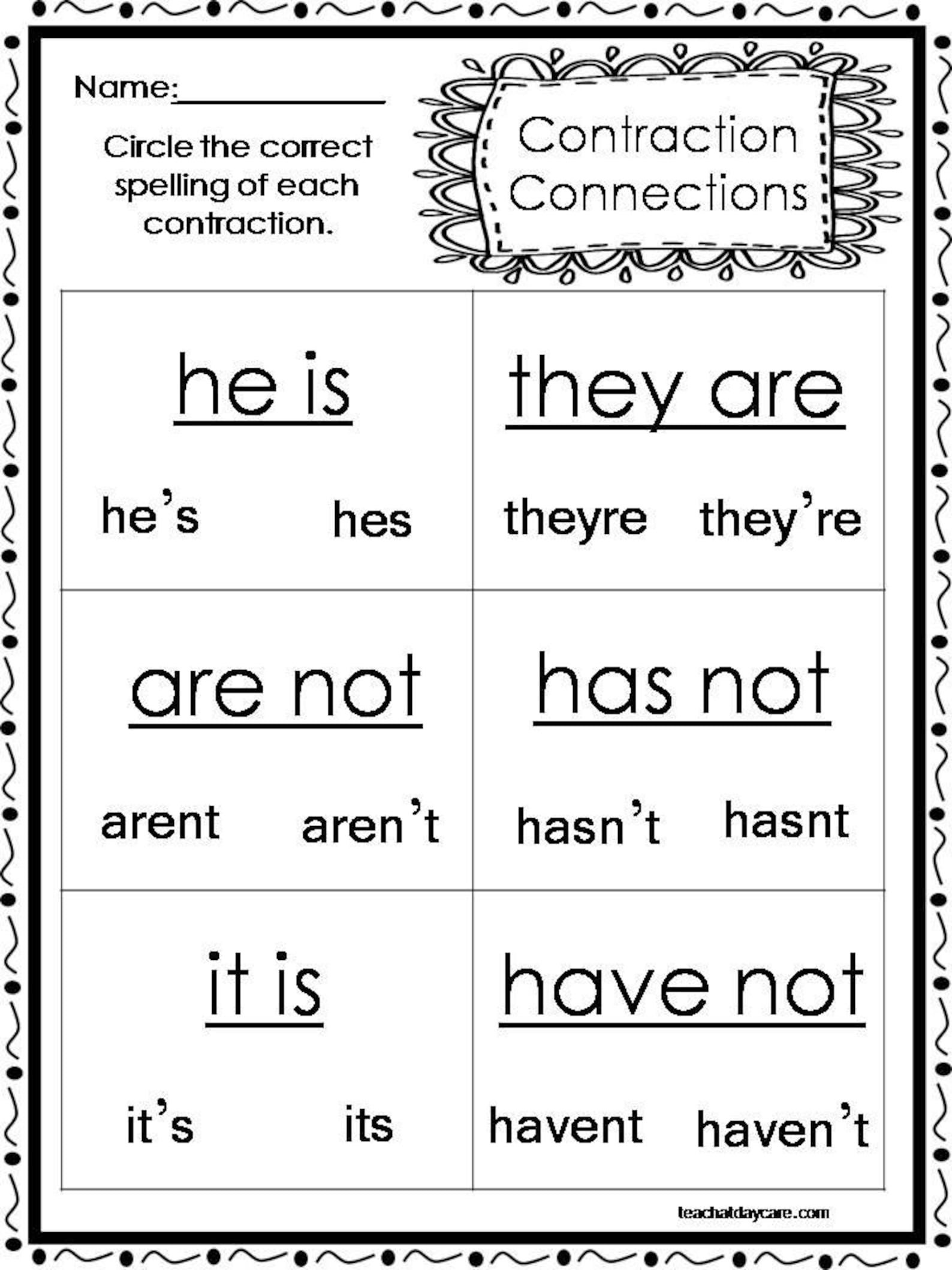 10 Printable Contractions Worksheets. 1st-2nd Grade ELA - Etsy