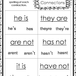 10 Printable Contractions Worksheets. 1st-2nd Grade ELA Worksheets. - Etsy