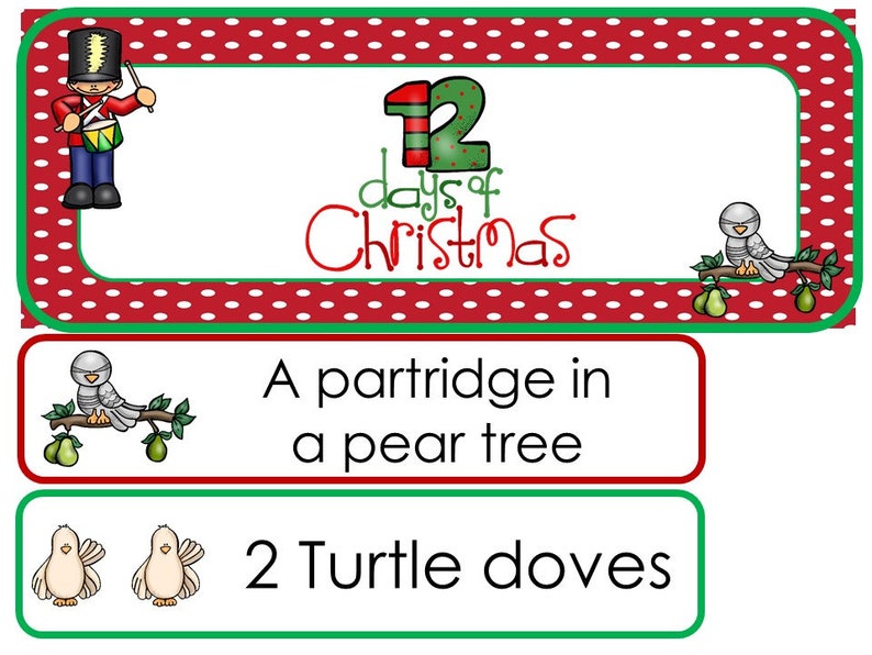 Twelve Days of Christmas Word Wall Set, Preschool Classroom Decor (PDF ...