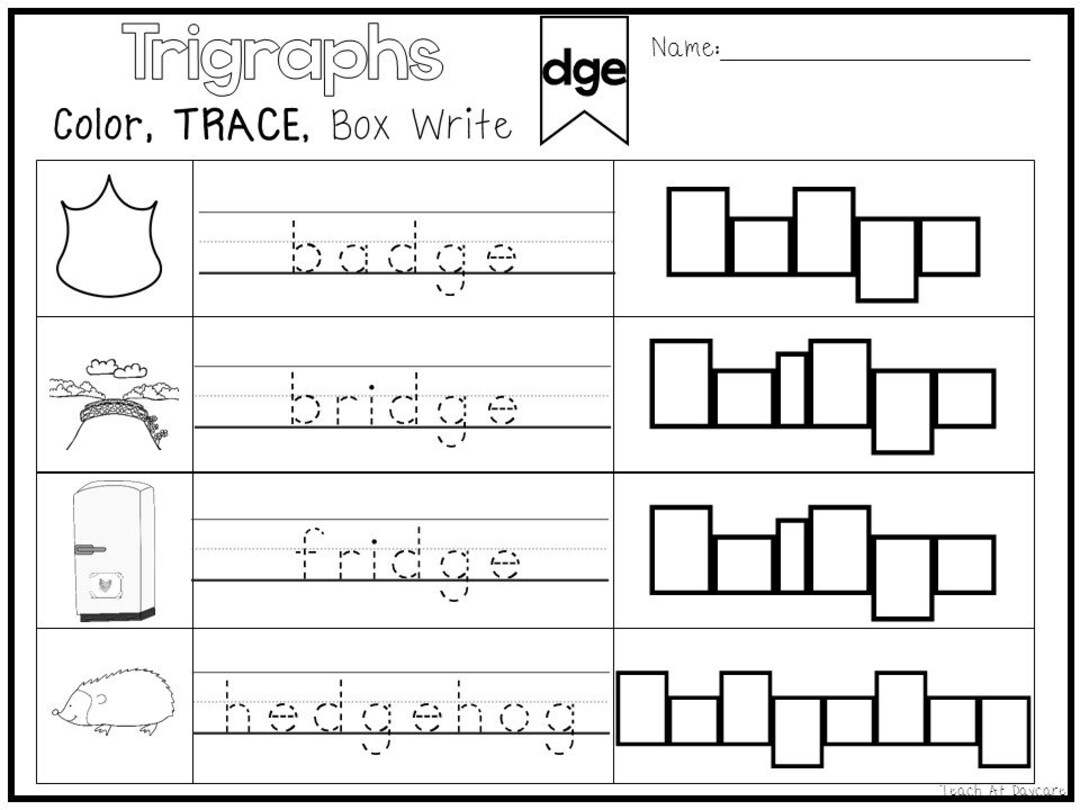 10 Printable Trigraph Words Color, Trace, Write, Box Write Worksheets ...