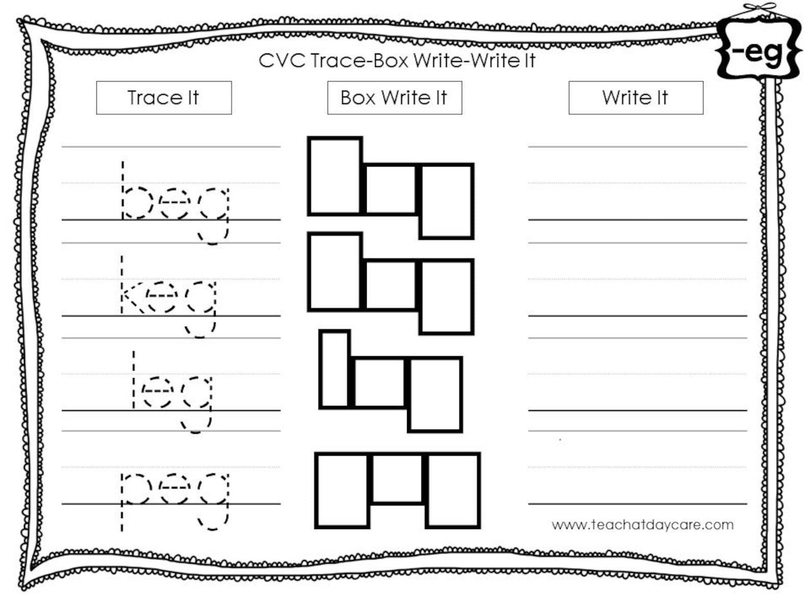 27 Printable CVC Trace It, Box Write It, Write It Worksheets. Preschool ...