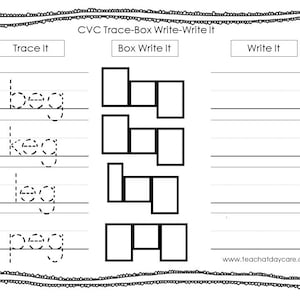 27 Printable CVC Trace It, Box Write It, Write It Worksheets. Preschool ...