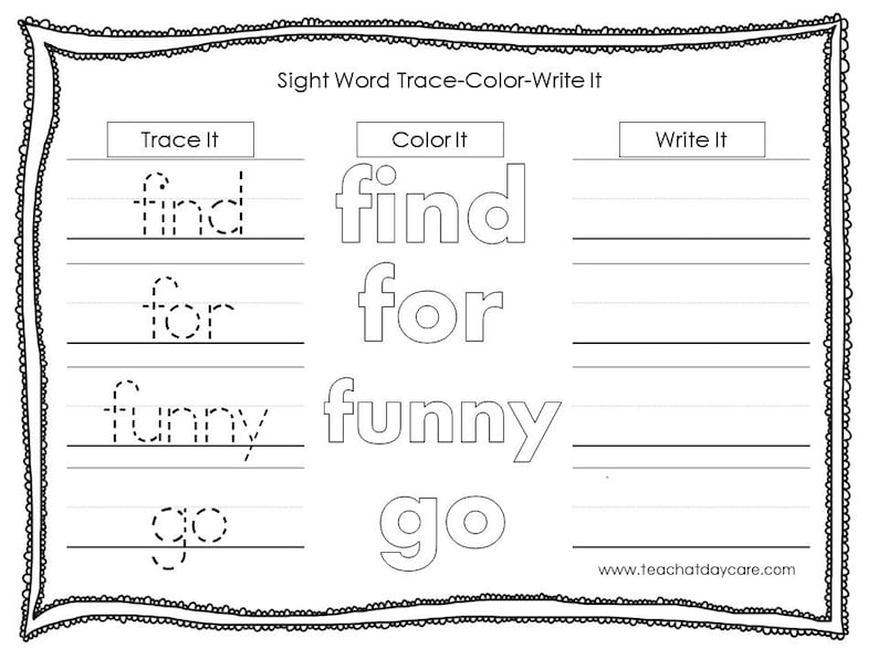 10 Printable Dolch Pre-primer Sight Words Trace It Color It | Etsy
