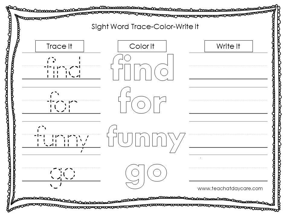 10 Printable Dolch Pre-primer Sight Words Trace It Color It | Etsy